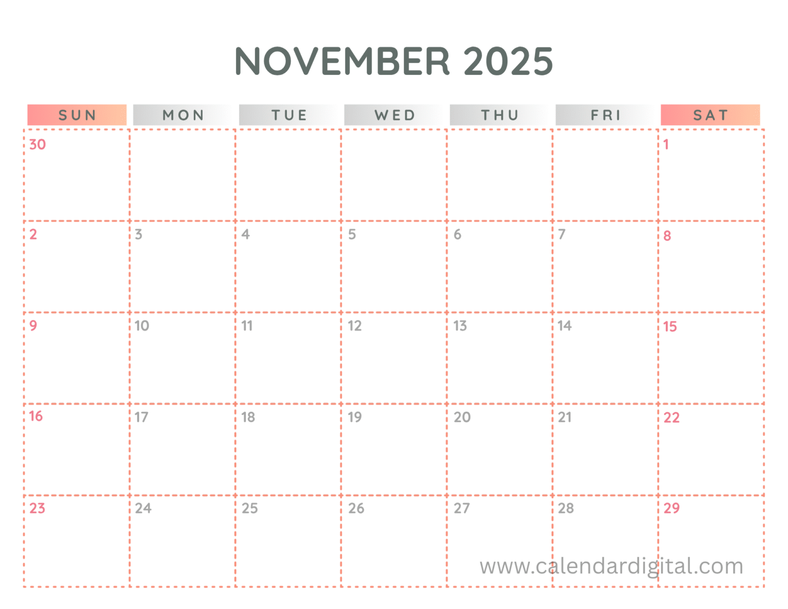 November 2025 Printable Calendar with Holidays – Free PDF