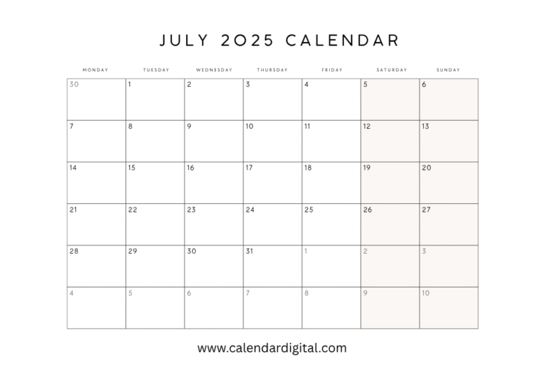 July 2025 Calendar: Complete Guide with Festivals