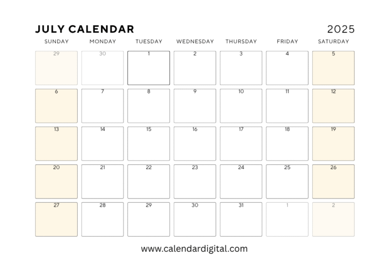 July 2025 Calendar: Complete Guide with Festivals