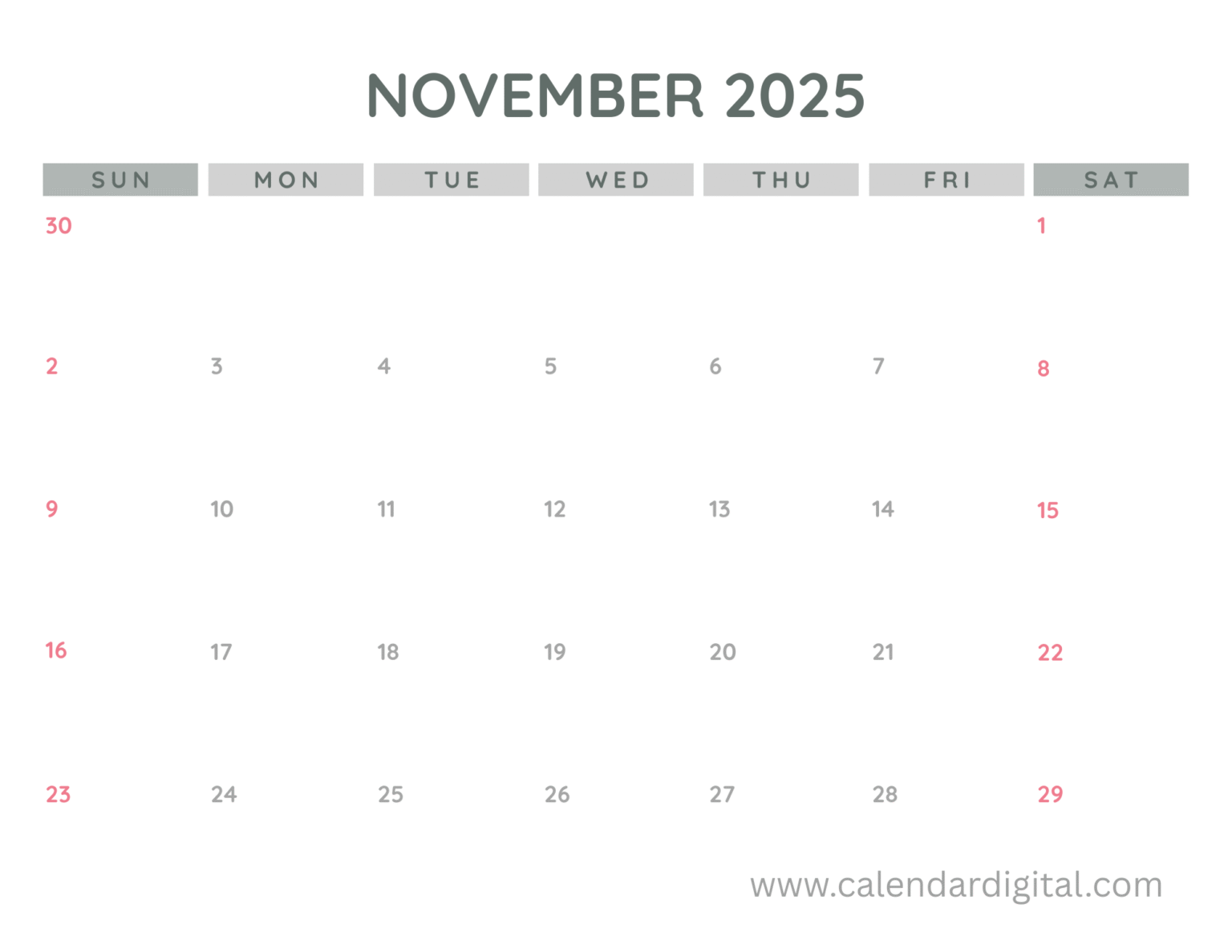 November 2025 Printable Calendar with Holidays – Free PDF