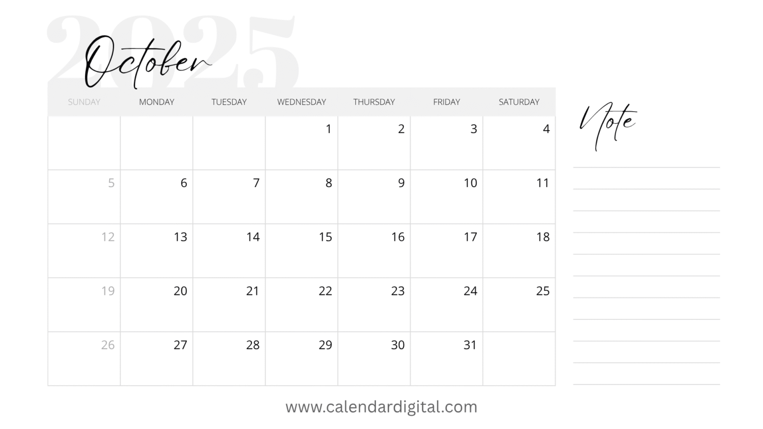October 2025 Printable Calendar with Holidays – Free PDF