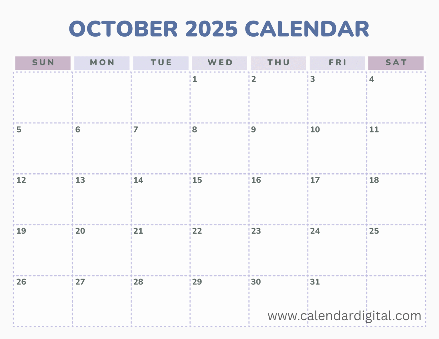 October 2025 Printable Calendar with Holidays – Free PDF