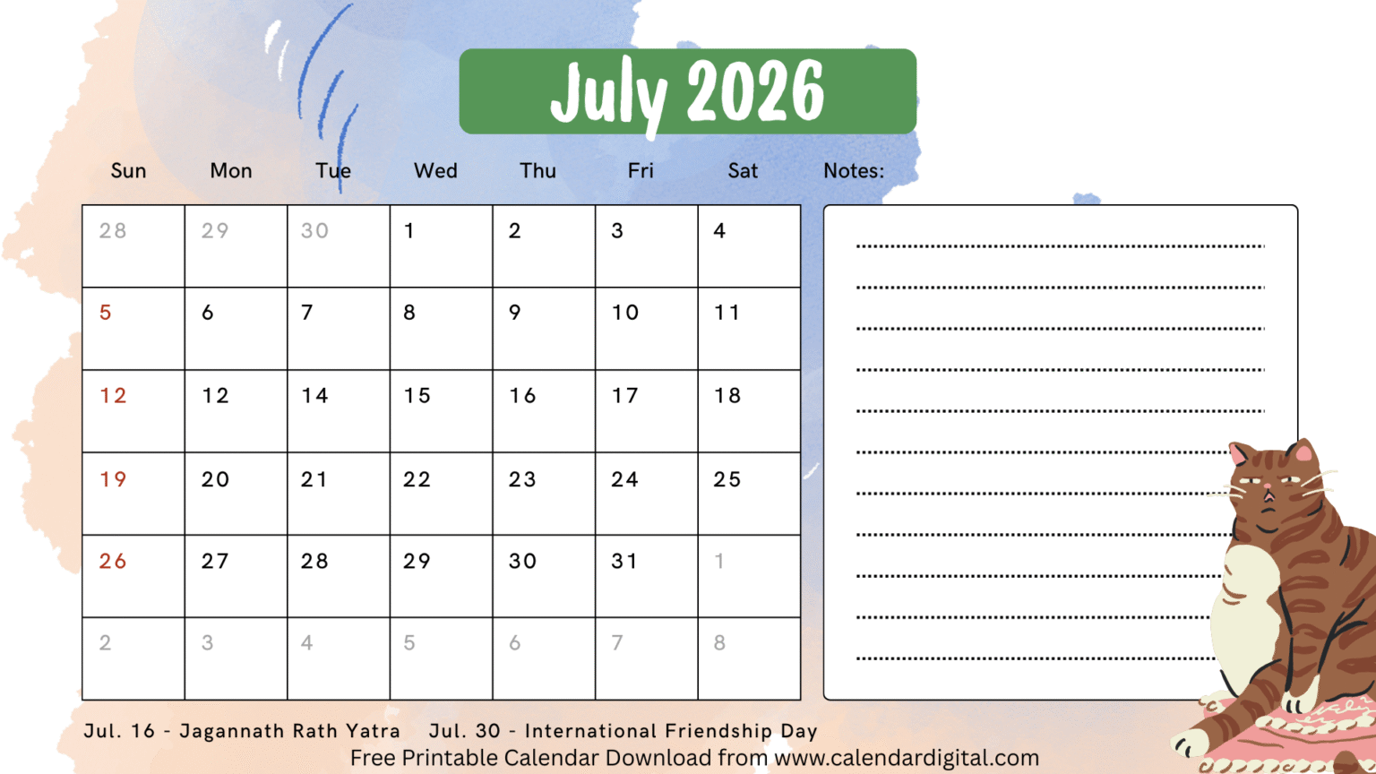 Free Printable 2026 Calendar | Jan to Dec Monthly Templates